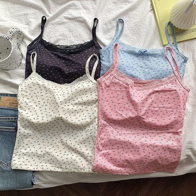 Cute Sweet Pure Pure Outside Drinking Flower Sling Vests Female Summer ...