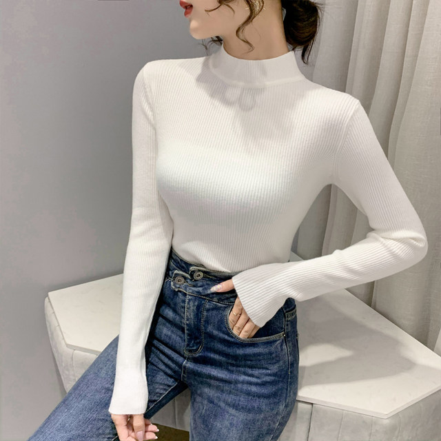 Women's half-turtleneck sweater 2025 autumn and winter pit strip new ...