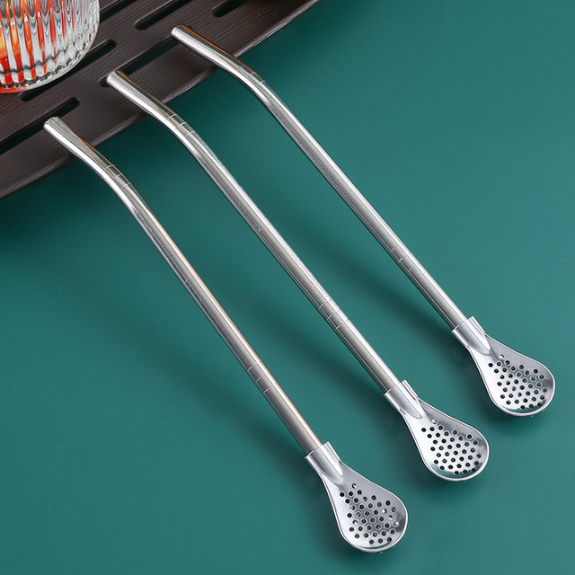Extended straw spoon 304 stainless steel milk tea mixing and filtering ...