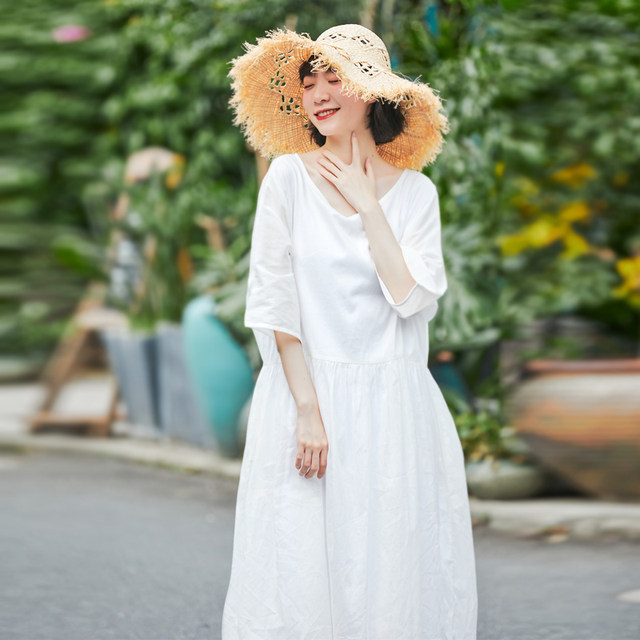 Private customized original robe white ramie dress for women high-end ...