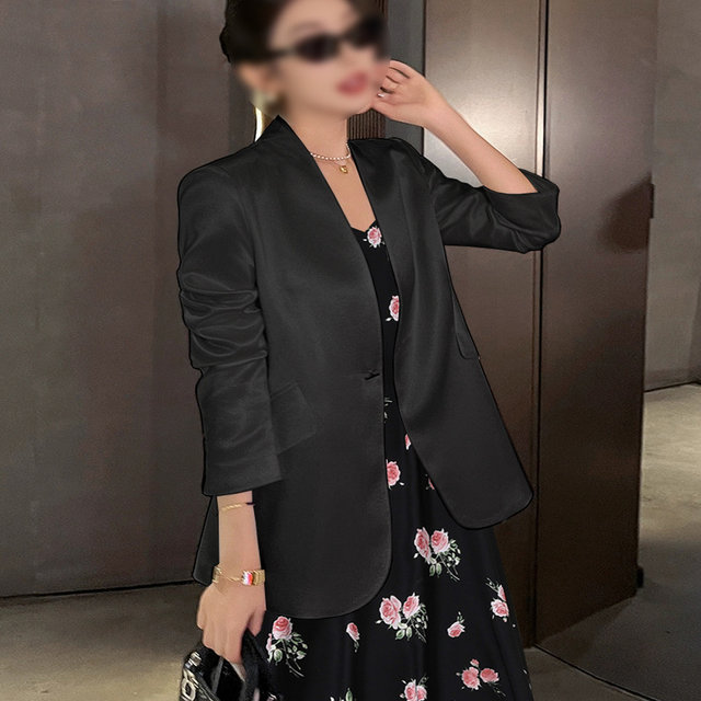 Fat mm white imitation acetic acid satin suit jacket for women's summer ...