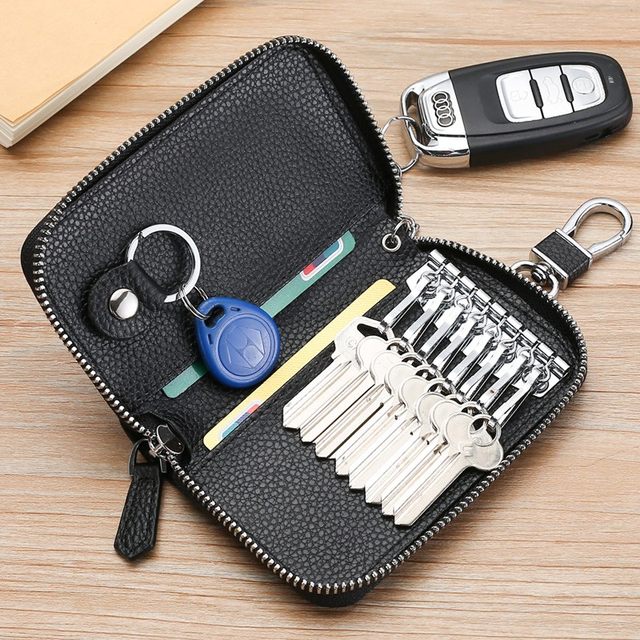 Key bag female leather Korean keychain lady leather waist hanging coin ...