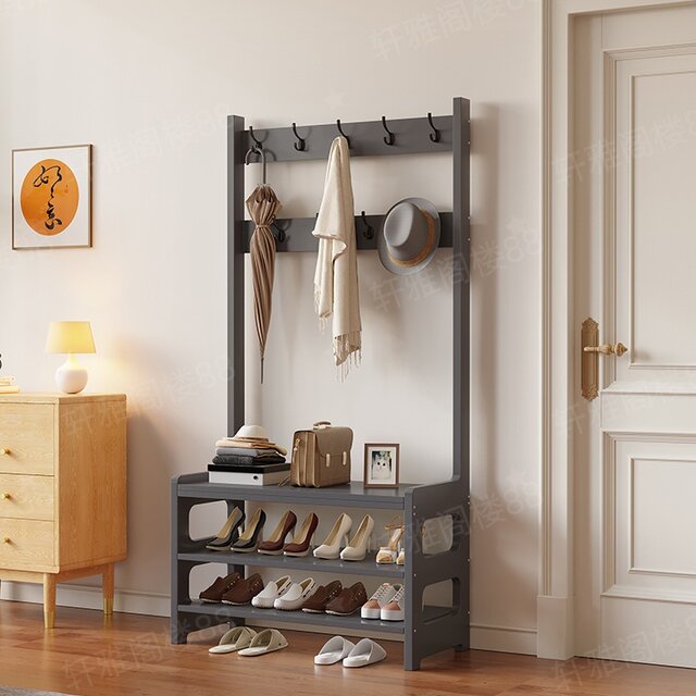 Floor-standing simple modern solid wood doorway coat rack, shoe ...