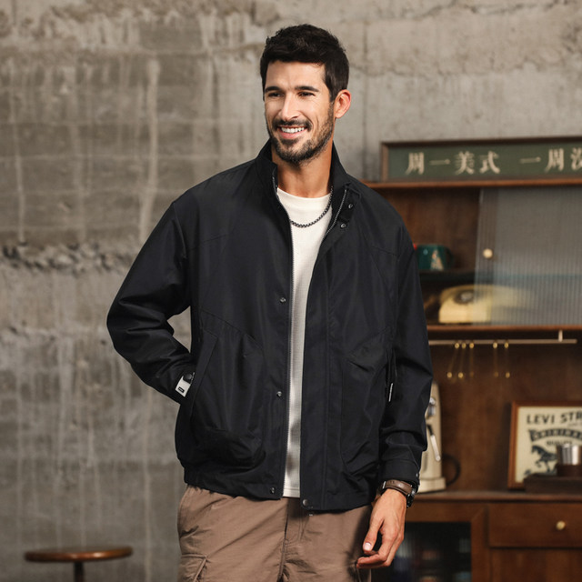 American retro work jacket men's 2024 autumn loose trendy brand outdoor windproof stand collar ...