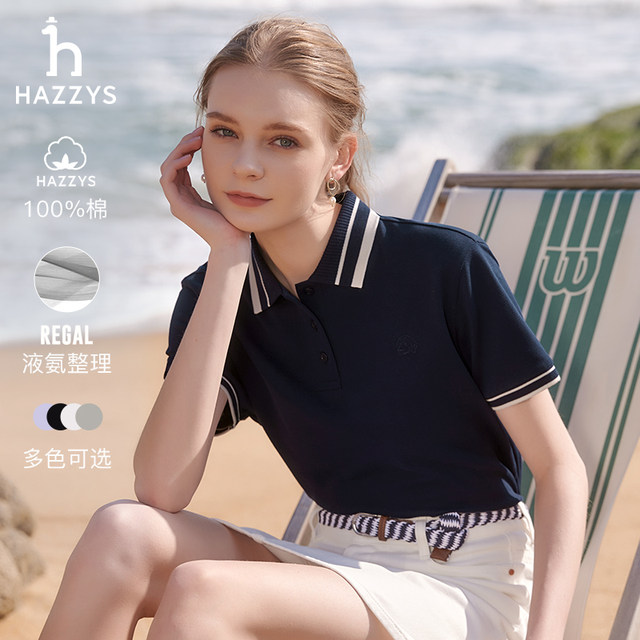 Hazzys Polo shirt for women 2025 new contrasting color lapel short-sleeved T-shirt