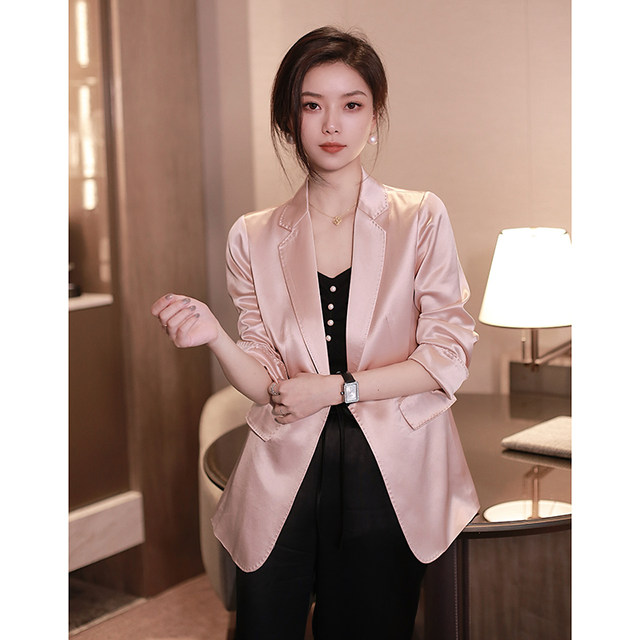 High-quality acetic acid small suit for women 2020 summer pink loose ...