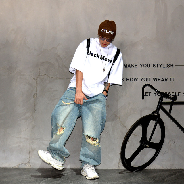 American Street Handsome Big Cuffs Beggar Jeans Male Niche Tide Molespy ...