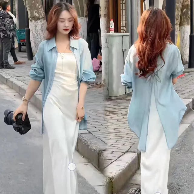 Back split shirt female summer thin cardigan jacket design sense niche ...