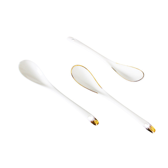 High-end gold-edged ceramic coffee spoon hotel seasoning spoon European ...