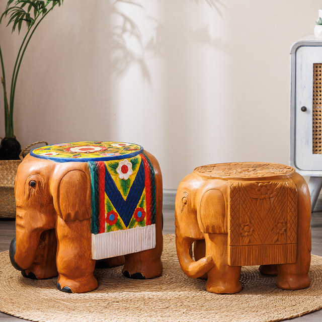 Thai creative elephant stool log wooden pier solid wood stool flower ...