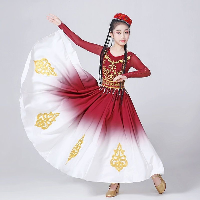 Nao Naozi Xinjiang dance skirt big hem skirt practice skirt clothing ethnic minority dance art ...
