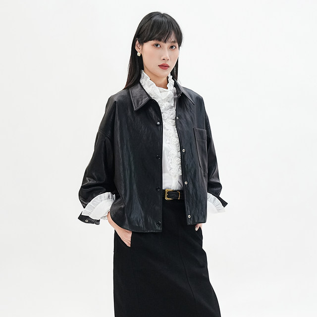 Gotis 2025 autumn new style fashionable loose high-end temperament short leather jacket for ...