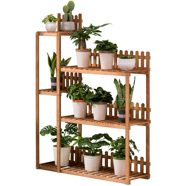 Trojan solid wood flower shelf living room floor-standing shelf balcony ...