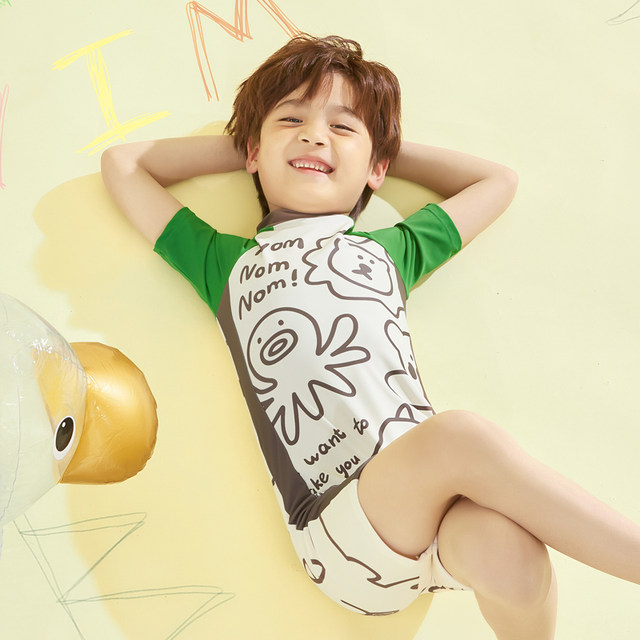 Aidor boy swimsuit 2025 summer new boy one-piece long-sleeved sun protection swimsuit medium big ...