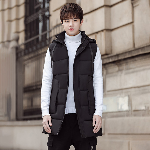 Autumn and winter cotton vest for male high school students, Korean style medium-length warm ...