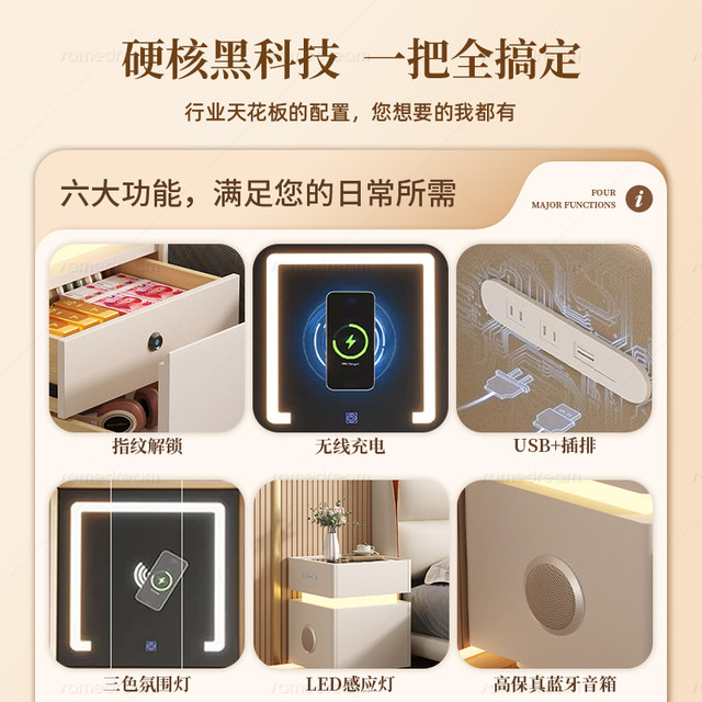 Sanmeng 2025 new smart bedside table with password lock solid wood ...