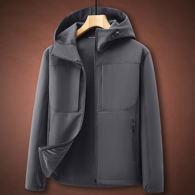 Outdoor soft shell jacket men's autumn and winter polar fleece large ...