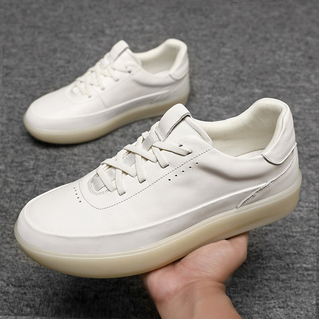 Genuine leather white shoes men's soft leather breathable sports and ...