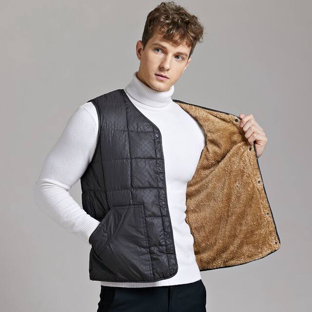 Autumn and winter warm and thickened down cotton vest men's light and thin inner wear lamb ...