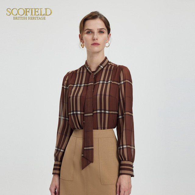Scofield Women's Fashionable Streamer Neck Shirt White Long Sleeve ...