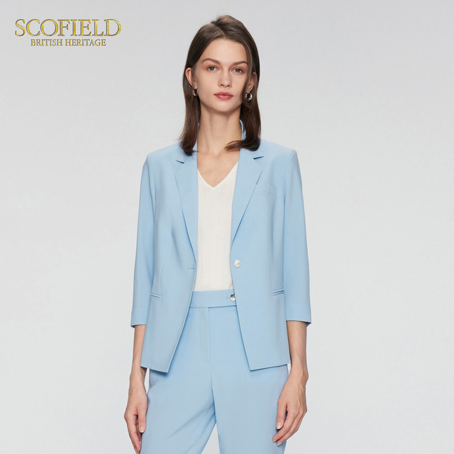 Scofield women's one-button capable suit centre-sleeved blue commuter ...