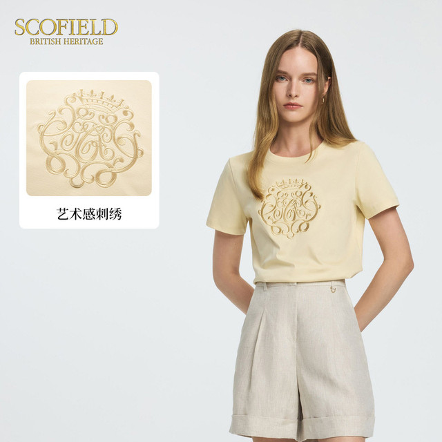 Scofield women's clothing design embroidered short-sleeved T-shirt ...