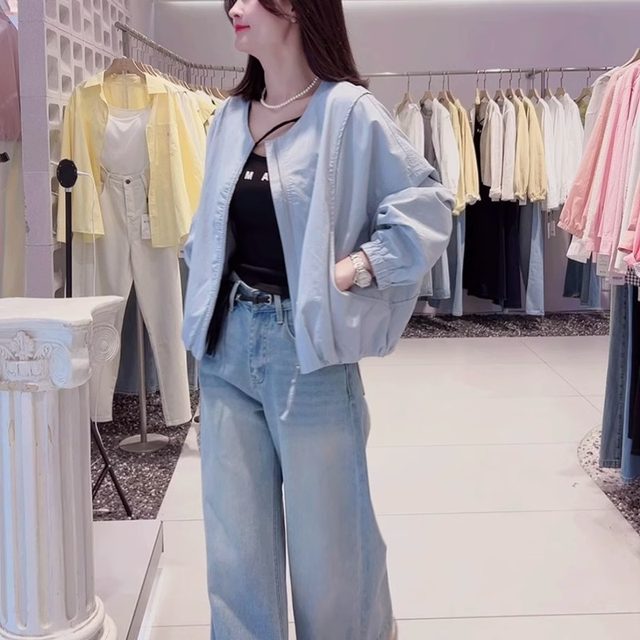 Simple short solid color round neck jacket for women 2025 spring new ...