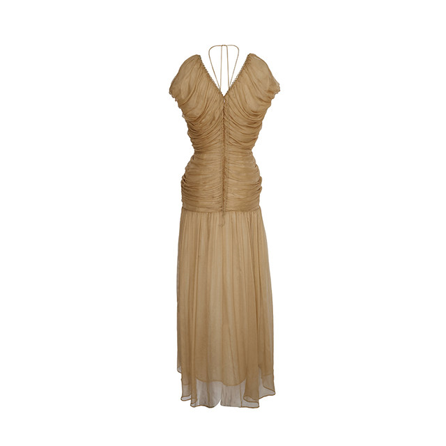 Cello Sonata's new style halter neck pleated short-sleeved vacation ...
