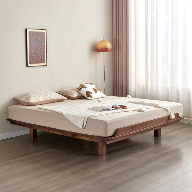 North American black walnut tatami bed shelf suspended bedside -headed ...
