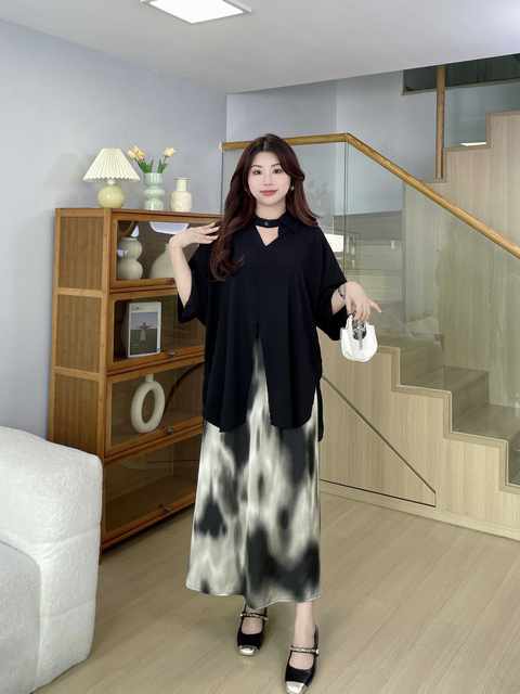 Mu Ling large size women's loose black versatile V-neck slim casual ...