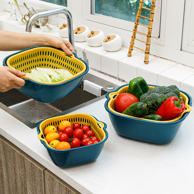 Double -layer vegetable basin drainage basket kitchen washing fruit ...