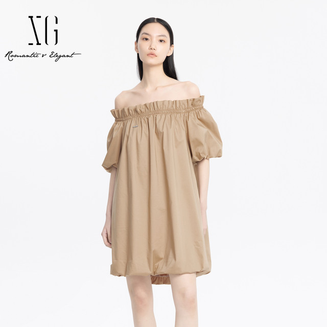 xg Xuege loose one-word collar dress women's puff sleeves 2024 summer new casual short skirt ...