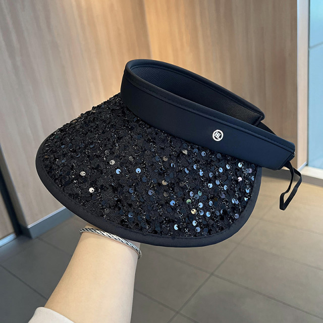 Sequined sunscreen empty top hat for women in summer with large brim ...