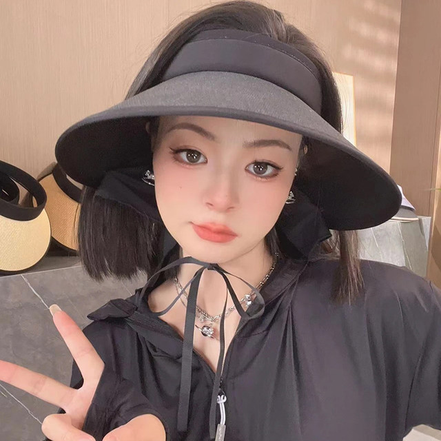 Black plastic empty top sun hat for women summer UV protection cycling ...