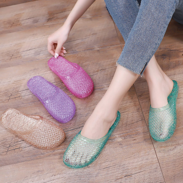 Transparent crystal jelly toe-cap slippers for women summer home indoor ...