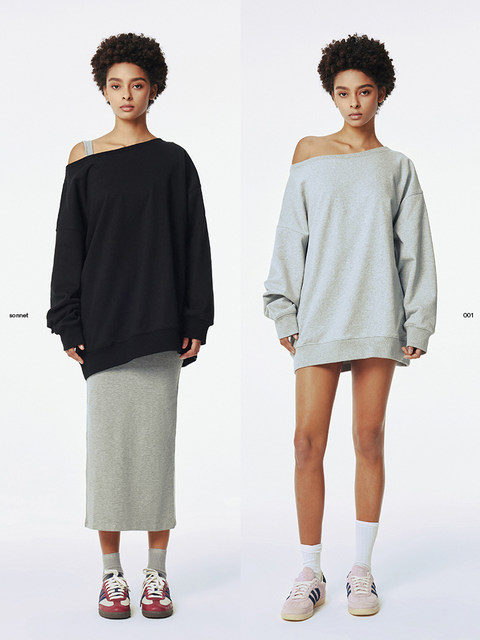 asomesome American one-shoulder sweatshirt for women black off-shoulder ...