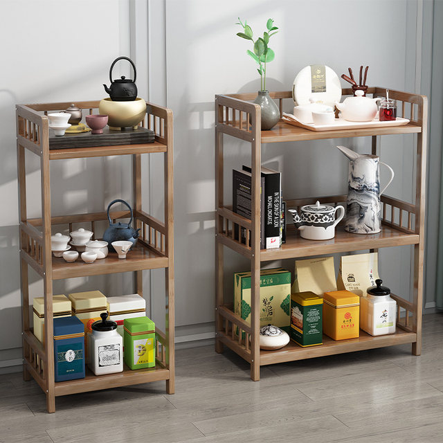 Tea rack storage rack bamboo tea storage cabinet living room small ...