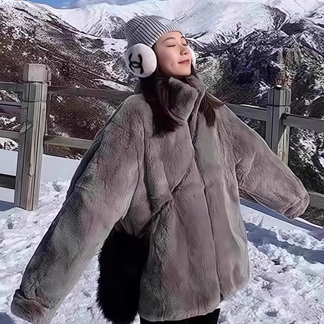 Black lamb cashmere hairy outer set female 2024 winter new loose high ...