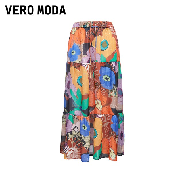Vero Moda Ole Boal Skirt Autumn and Winter New vacation casual loose waist color printed mid ...