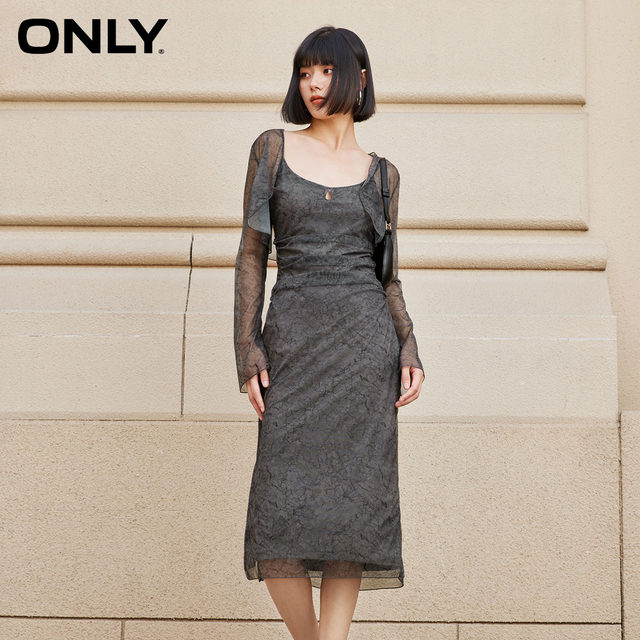 ONLY Olytong's diligent ink ink slogan set medium long split dress ...