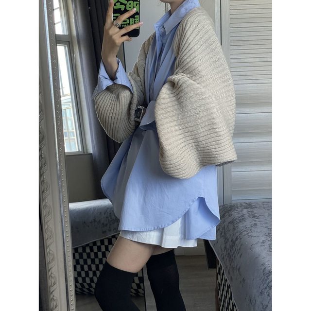 French Lazy Wind Set Women's Blue Long -sleeved Shirt Straight Jacket ...