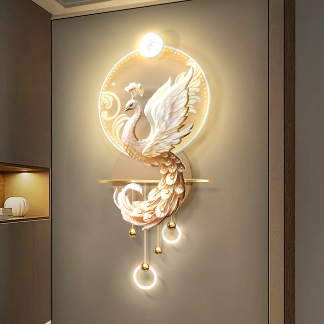 Cream style entrance decoration painting peacock corridor end creative ...