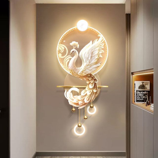 Cream style entrance decoration painting peacock corridor end creative ...