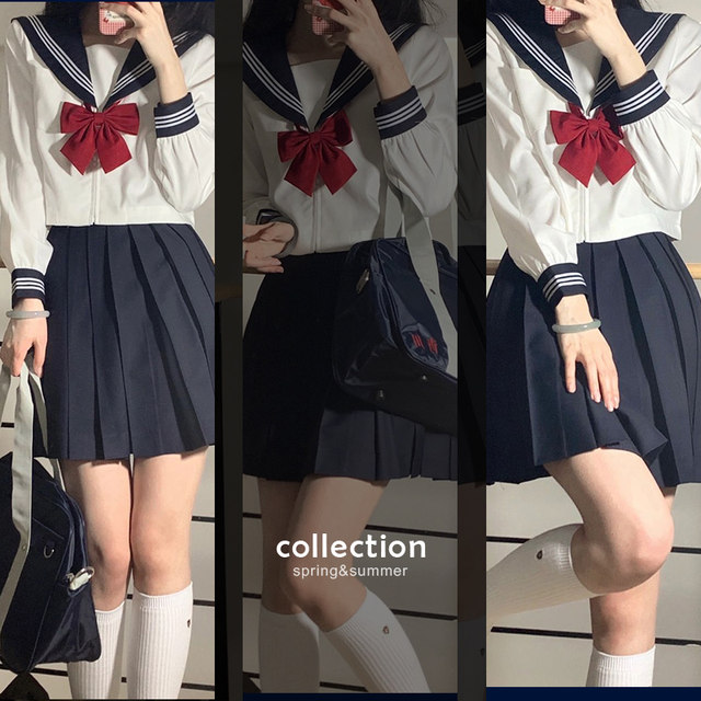 Sailor suit jk uniform set Japanese white three spring and summer college style genuine basic ...