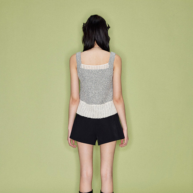 SHRO ENRO new contrasting color design tops, old-fashioned splicing ...