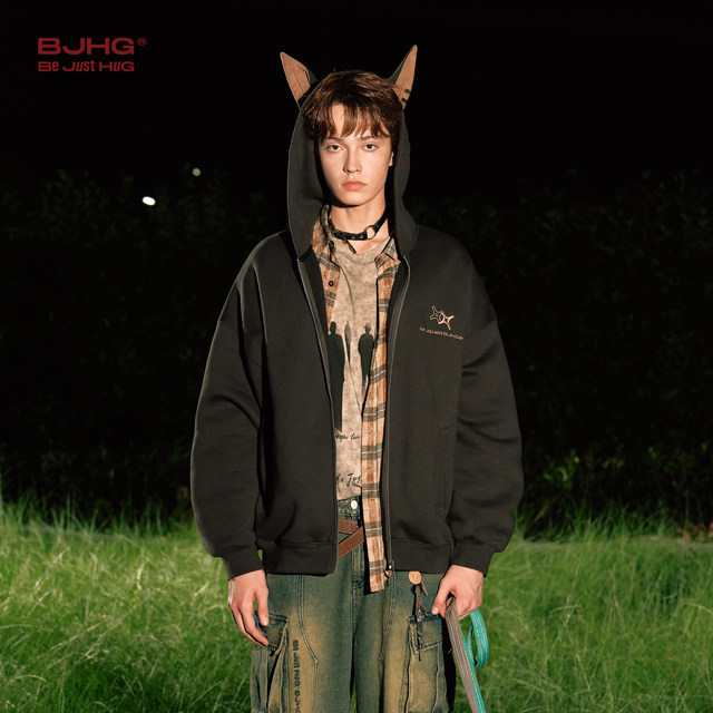 BJHG hooded sweatshirt jacket for men in autumn American plush cardigan ...