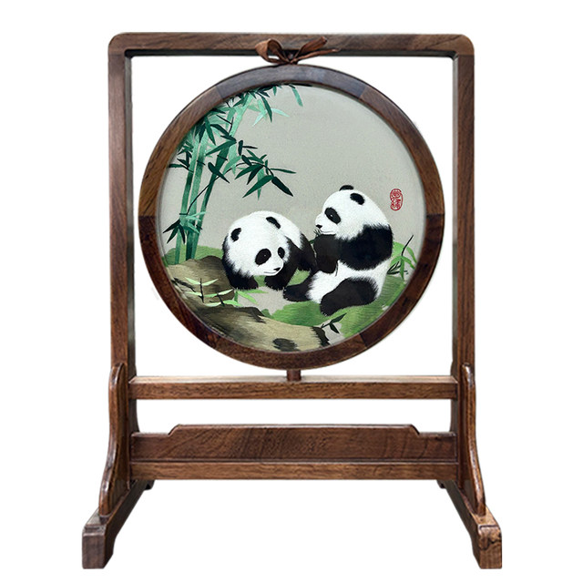Shu embroidery double-sided embroidery giant panda flowers intangible ...