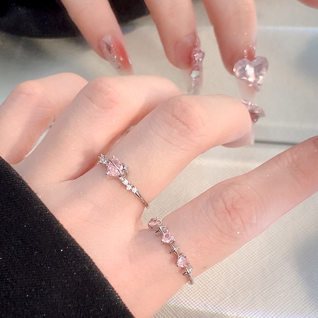 Barbie Pink Diamond Love Ring Female Niche Design High-end Open Ring ...