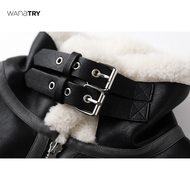 wana try coat warm women's autumn and winter new loose lapel splicing ...