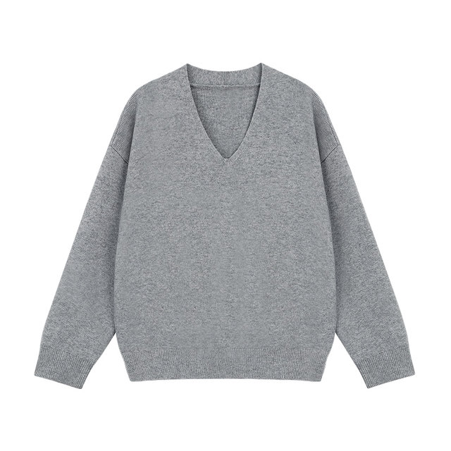 pusumede Prussian blue pullover V-neck sweater women's long-sleeved ...